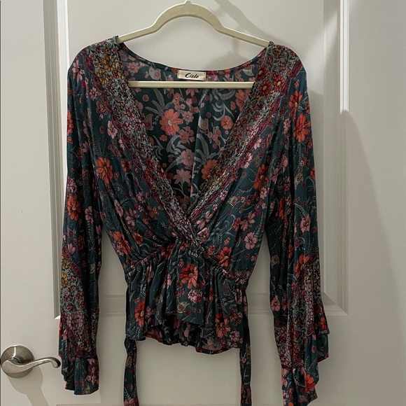 Cielo | Tops | Cielo Dark Floral Wrap Blouse Red And Green | Poshmark